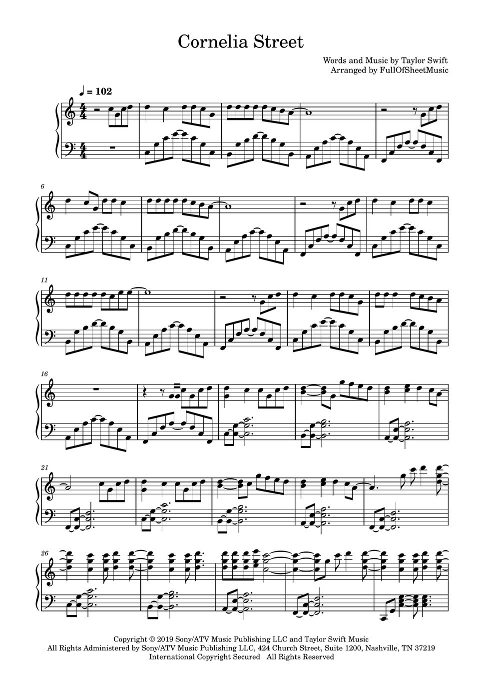 Taylor Swift - Cornelia Street Sheet by FullOfSheetMusic