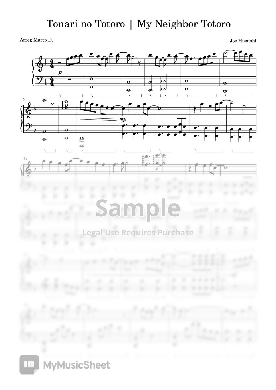 My Neighbor Totoro Tonari No Totoro Marco D 악보 By Marco D