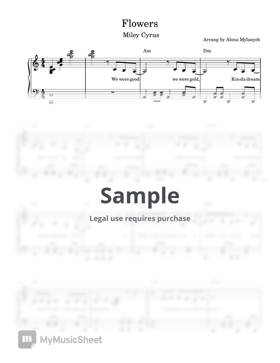Miley Cyrus - Flowers Sheet Music by Alona Mylanych