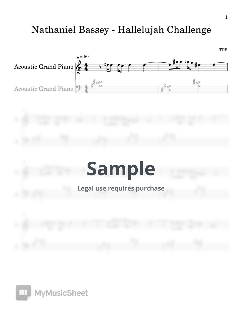 Nathaniel Bassey - Hallelujah Challenge (PIANO SHEET) Sheet Music by TPP