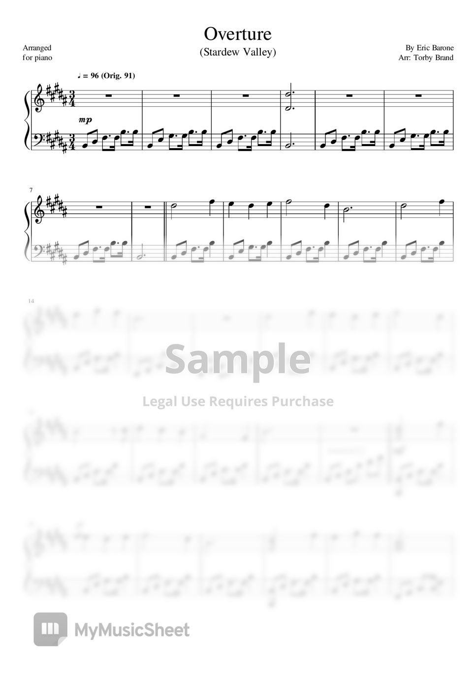 Stardew Valley - Overture 楽譜 by Torby Brand