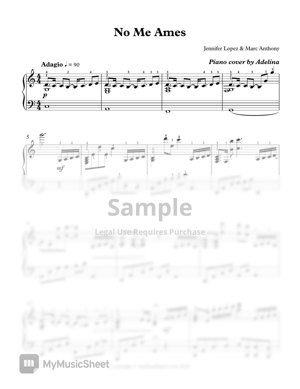 Jennifer Lopez & Marc Anthony - No Me Ames Sheets by Adelina Piano