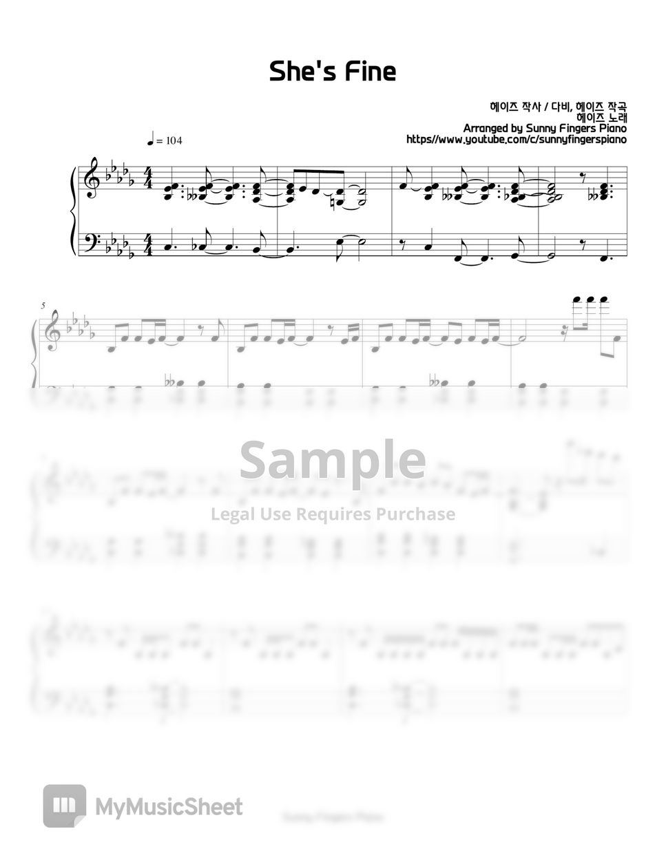 Heize(헤이즈) - She's Fine 악보