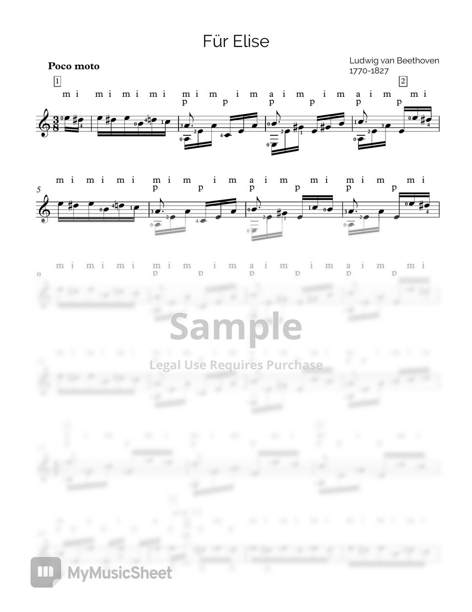 Beethoven - For Elise Tab + 1staff by Mohammad Lameei