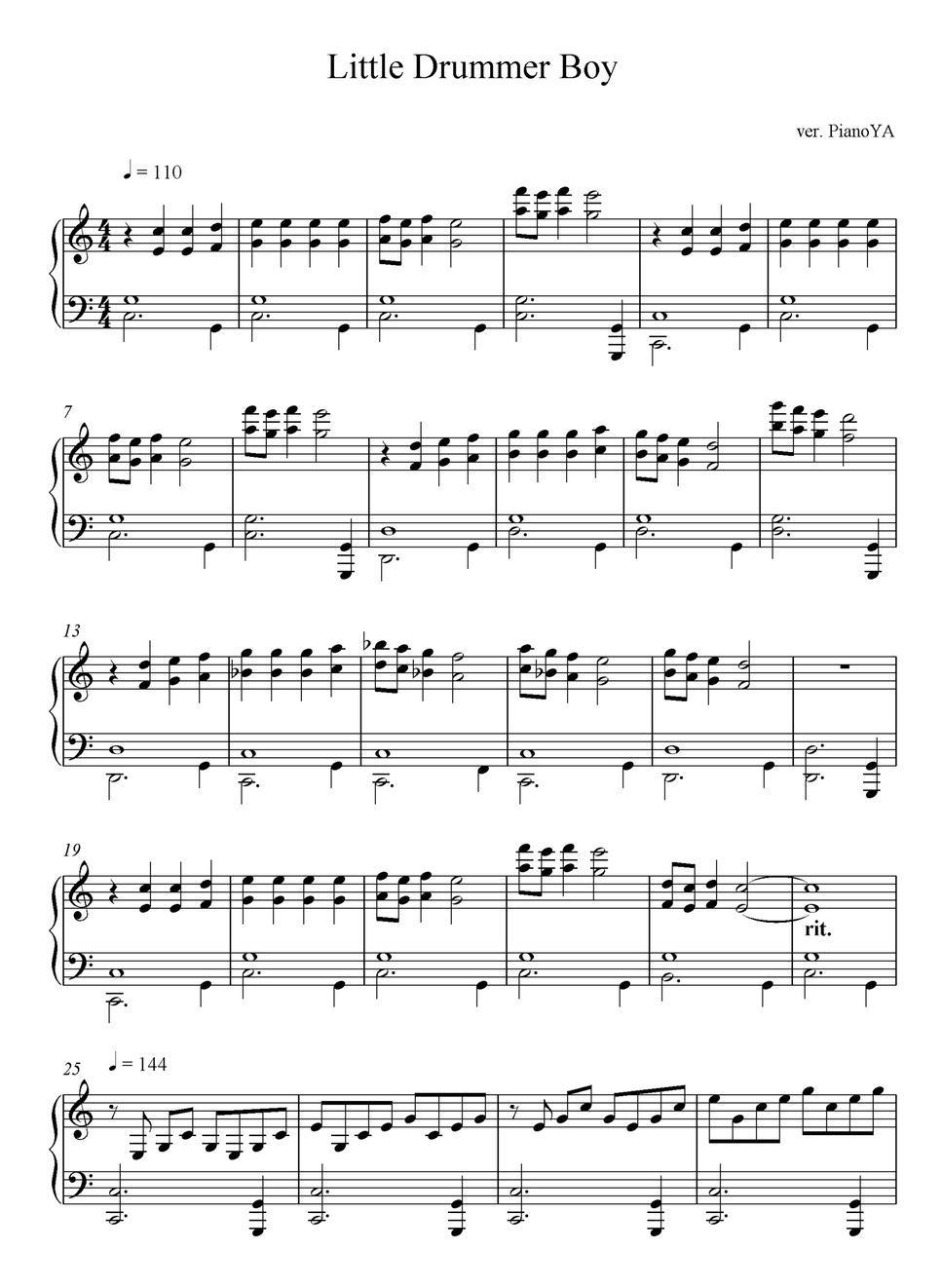 Christmas Carol - Little Drummer Boy Sheet by PianoYA