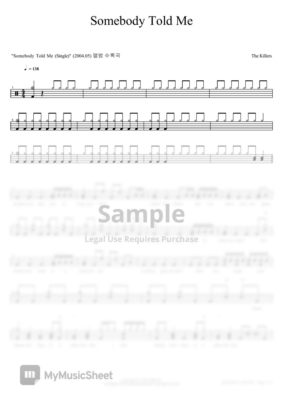 The Killers - Somebody Told Me Sheet Music by COPYDRUM