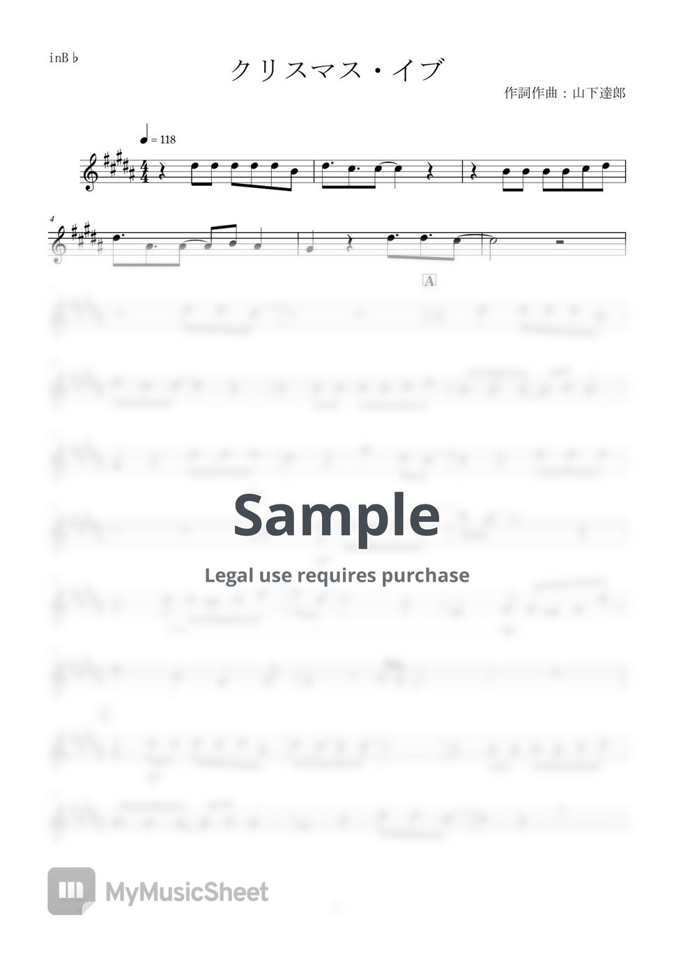 Tatsuro Yamashita - KURISUMASU IBU (inB♭) Sheets by Hamanasu sax