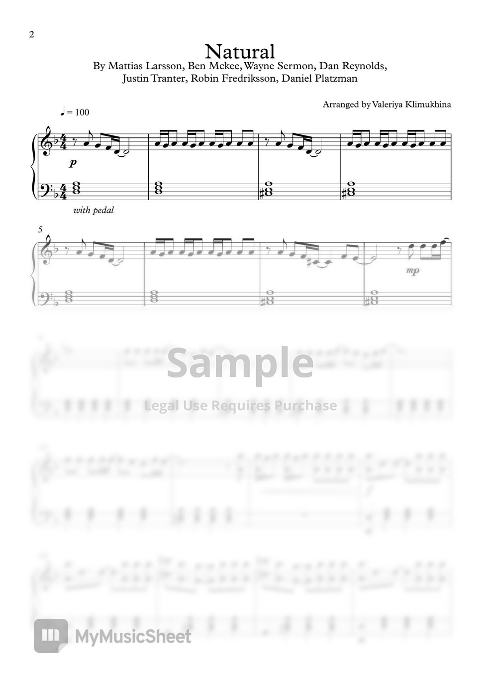 Imagine Dragons - Natural (for Piano Solo) Sheets