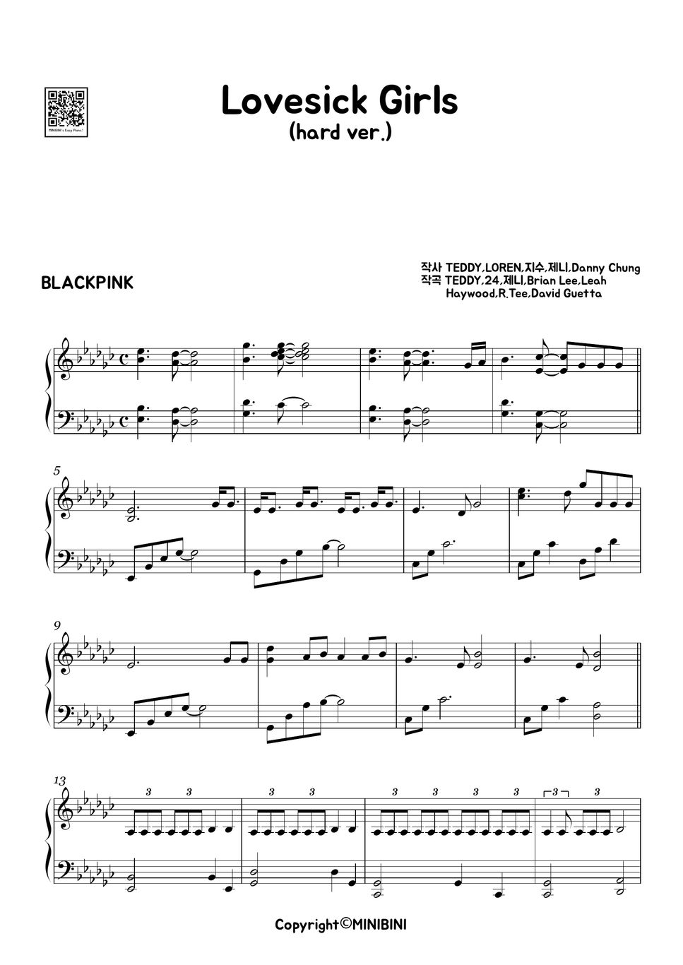 BLACKPINK (블랙핑크) - Lovesick Girls (Hard Version) Sheet by MINIBINI