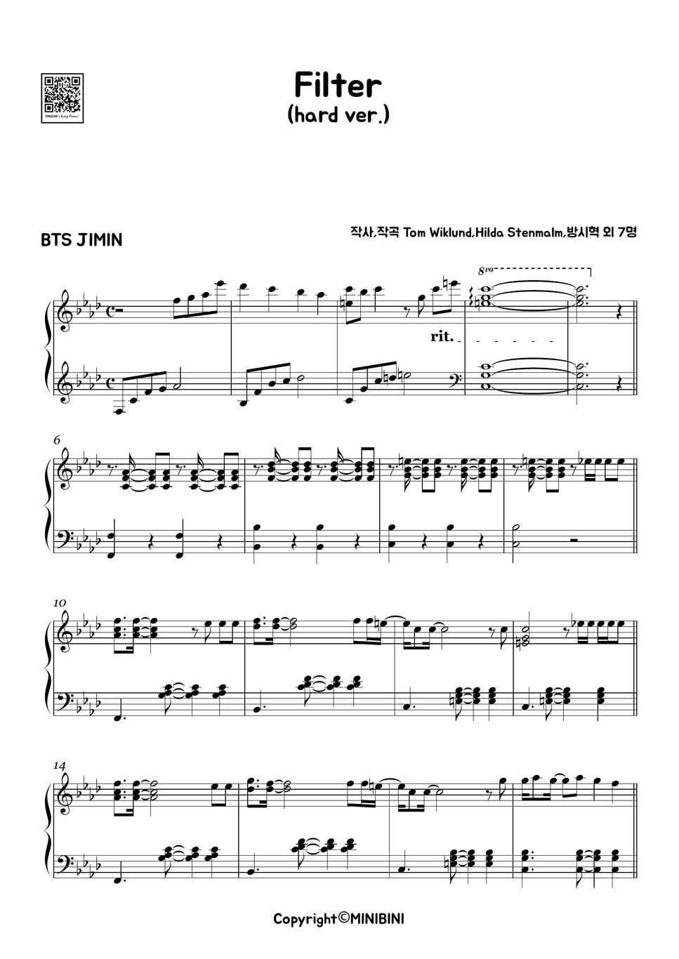 BTS (방탄소년단) - Filter [MAP OF THE SOUL : 7] (Hard Version) Notenblatt by ...