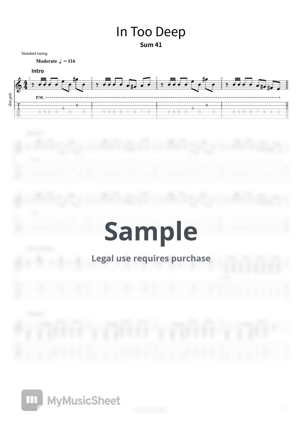 Sum 41 - In Too Deep Tab + 단선 악보 by GEO MUSIC