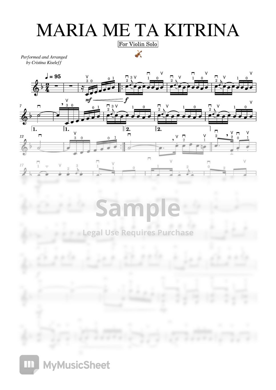 MARIA ME TA KITRINA (For Violin Solo) Lembar Musik by Cristina Kiseleff