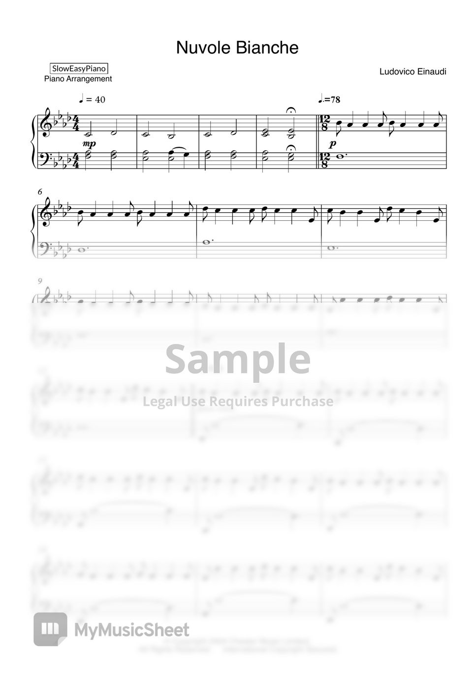 Ludovico Einaudi Nuvole Bianche 樂譜 By Sloweasypiano 