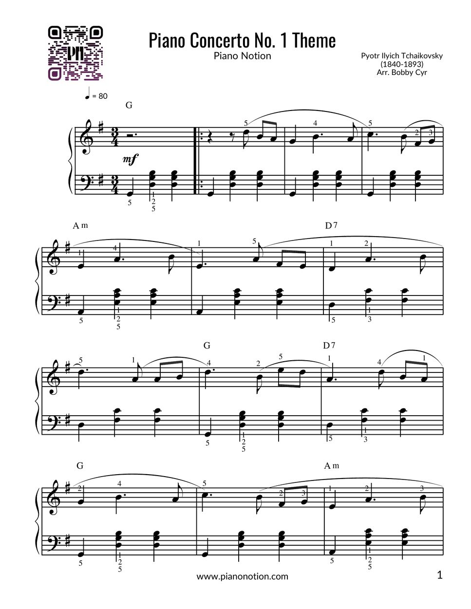 Pyotr Ilyich Tchaikovsky - Piano Concerto No. 1 (Easy Piano) Sheet Music by Piano Notion