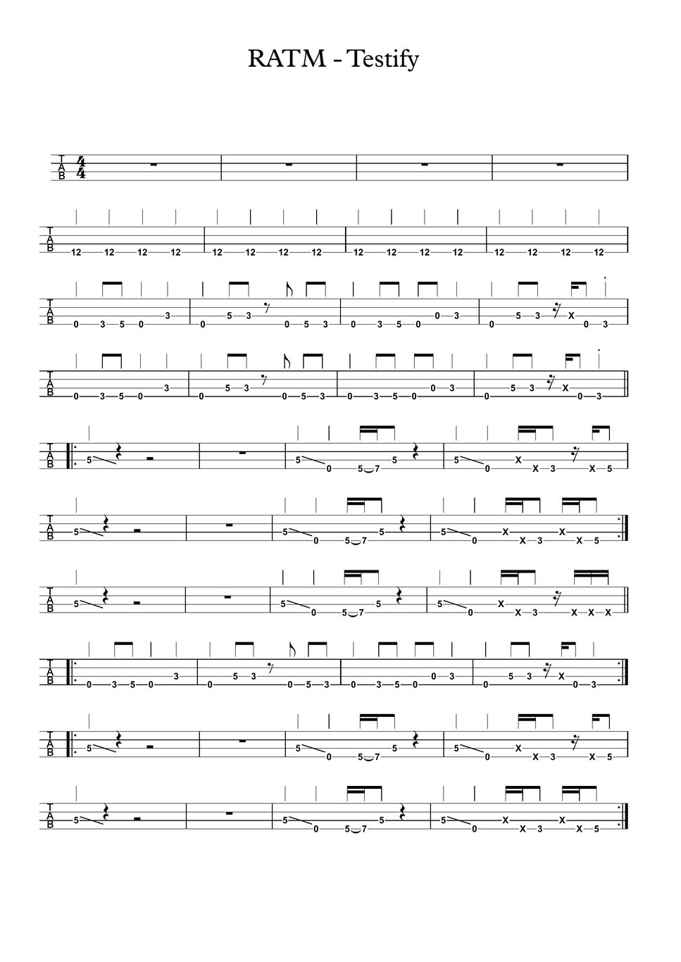 RATM - Testify Sheet by BassTabsWorld