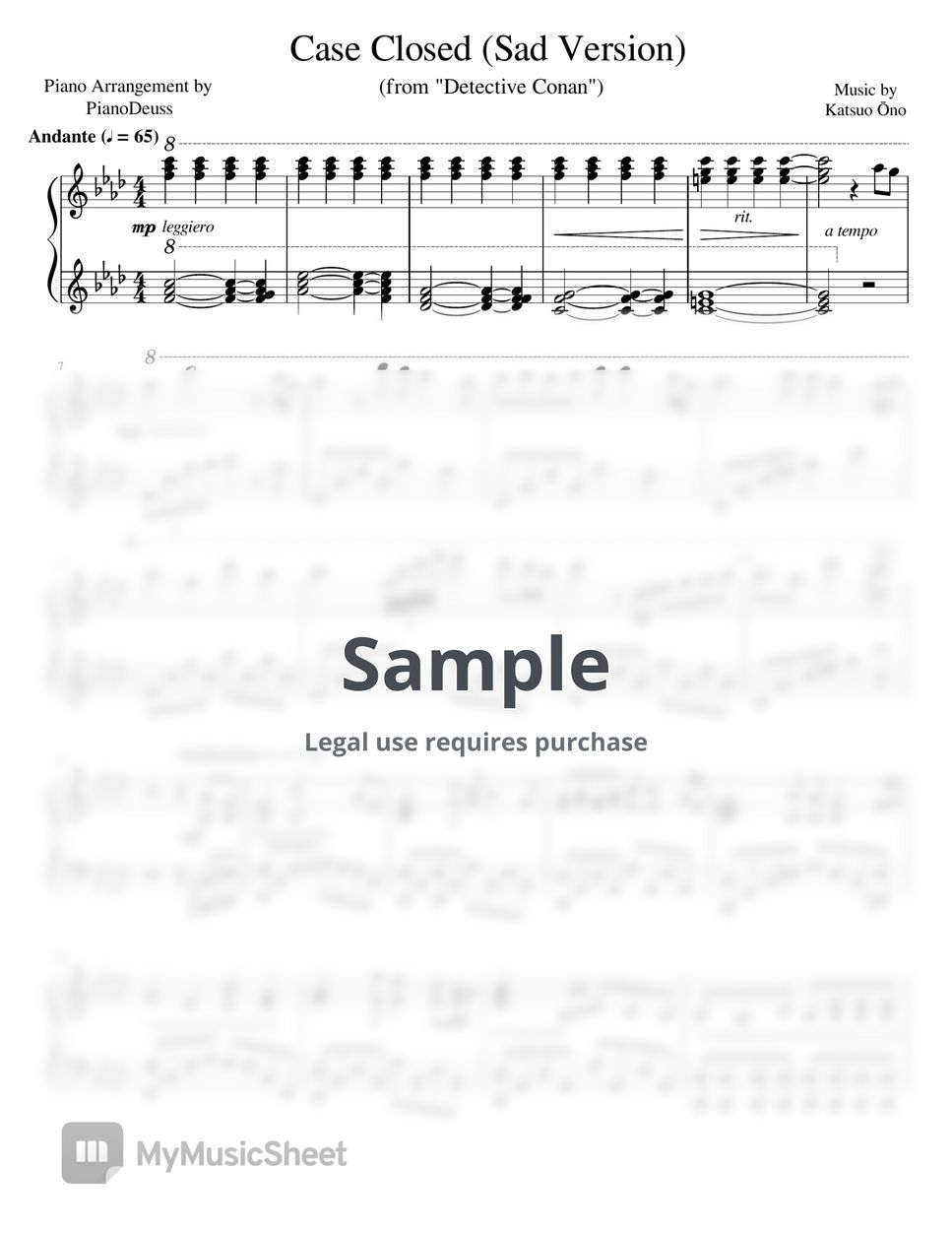 Detective Conan OST - Case Closed (Sad Version) Sheet Music by PianoDeuss