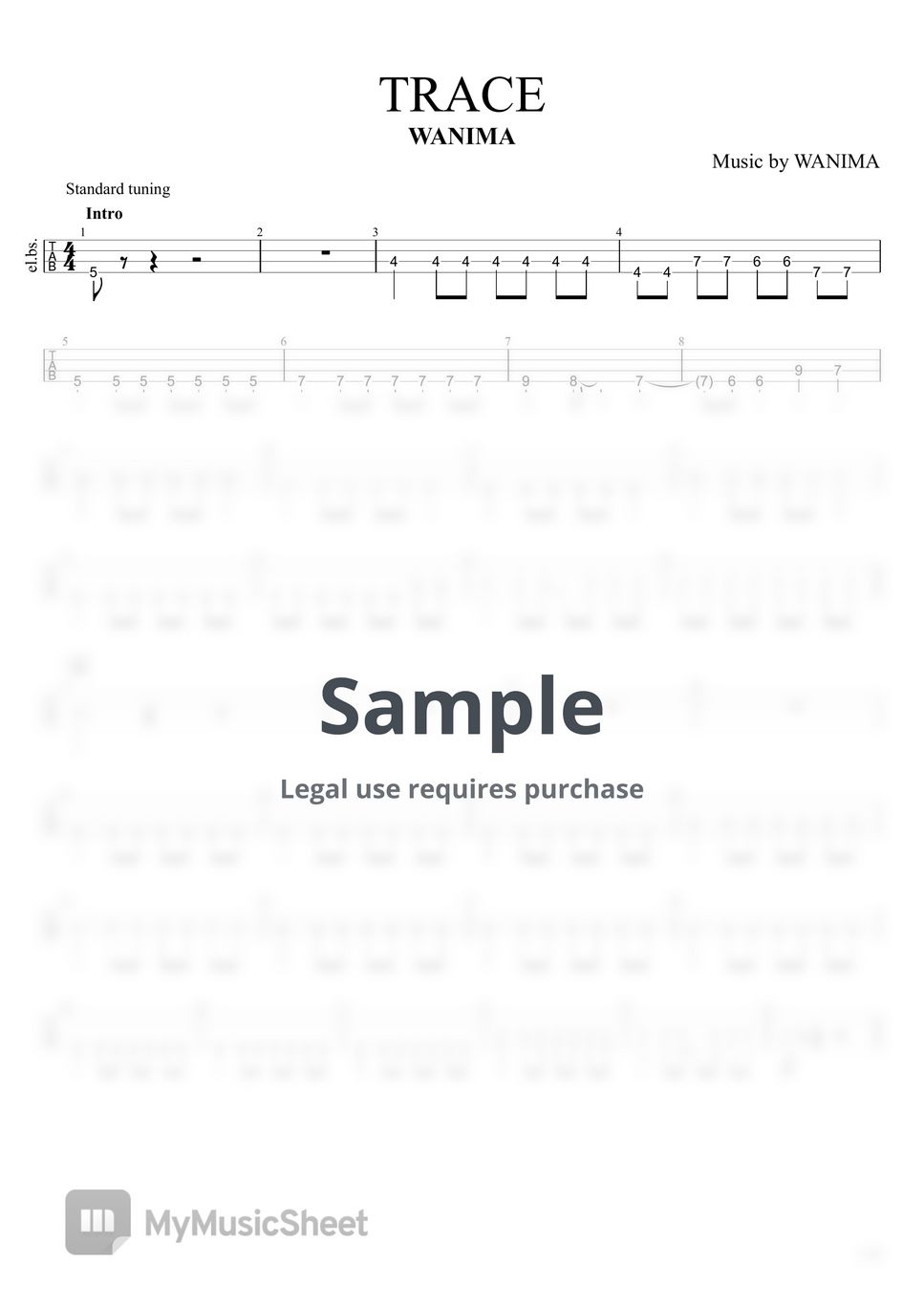 WANIMA - TRACE (BASS TAB) Sheets by tabスコア