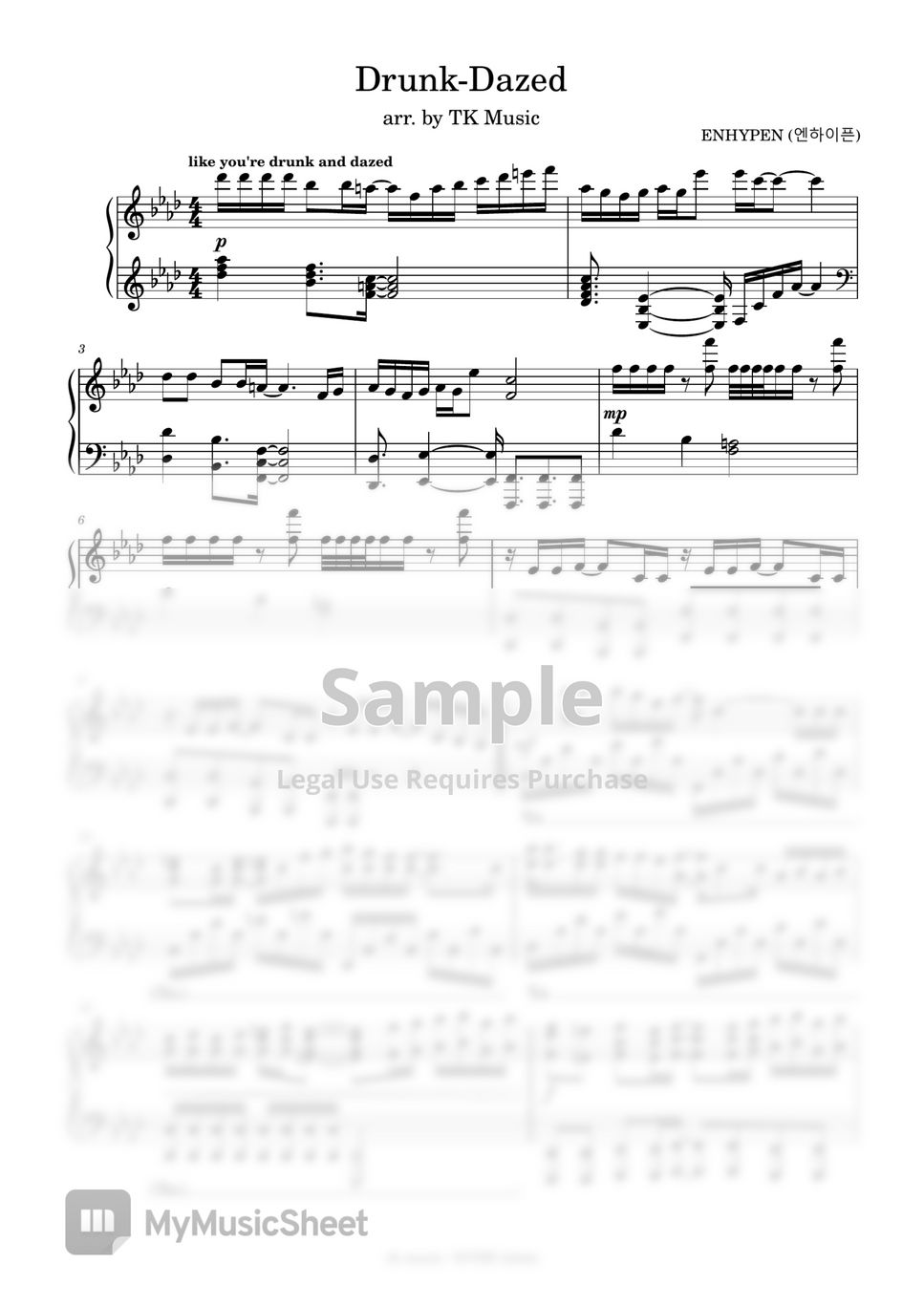 ENHYPEN (엔하이픈) - Drunk-Dazed 鋼琴 樂譜 PDF | TK Music | mymusic5