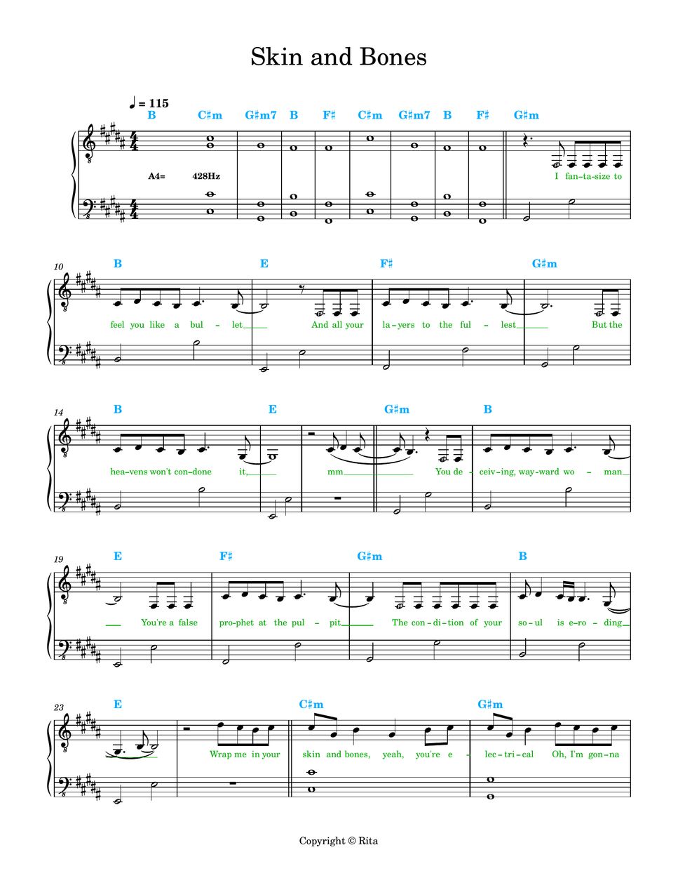 David Kushner - Skin and Bones (Lyrics) Sheet Music by Rita B