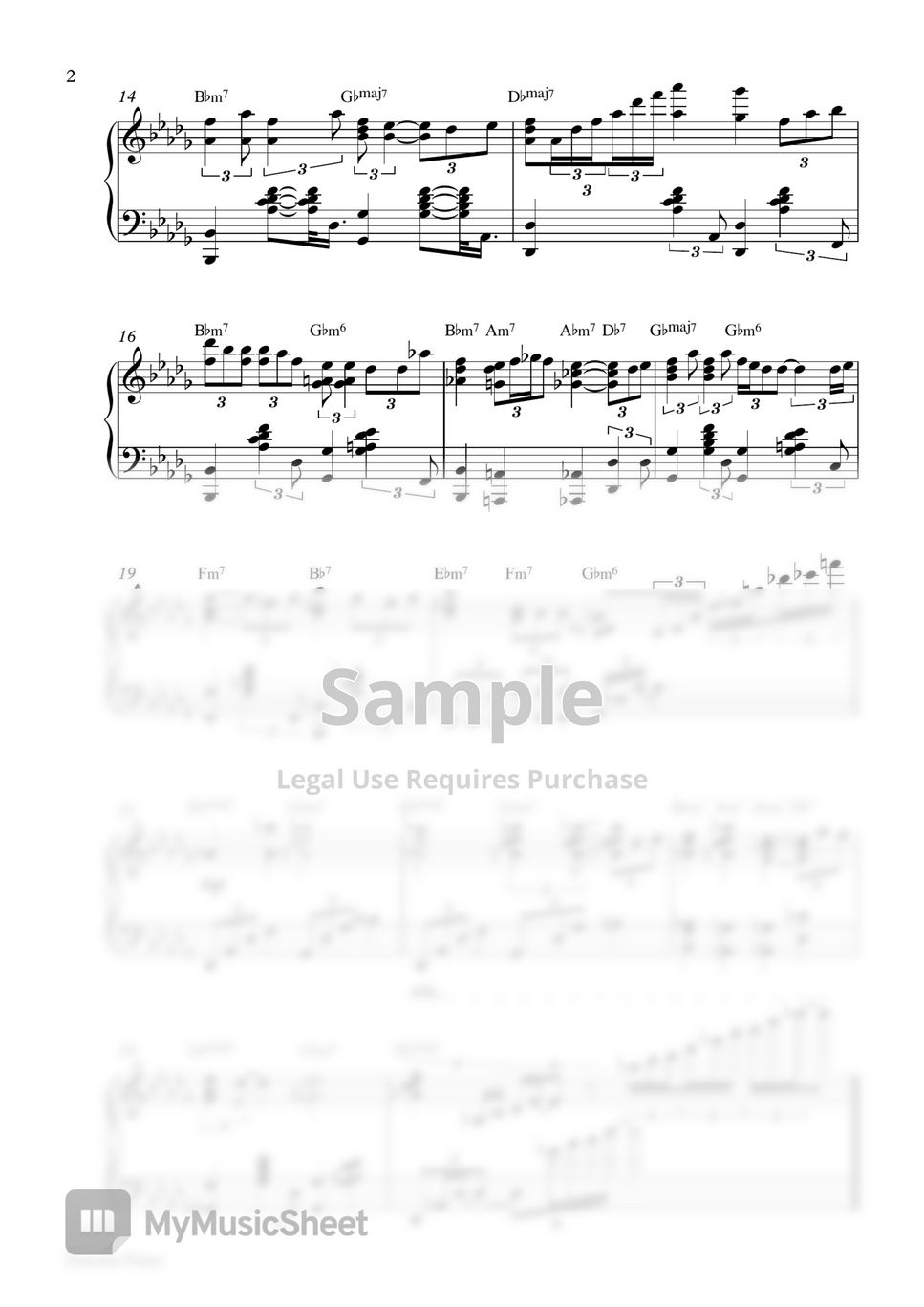 BTS V - Sleep (2 Sheets: in Original Key Db Major & Easier Key C Major) Sheets by Pianella Piano
