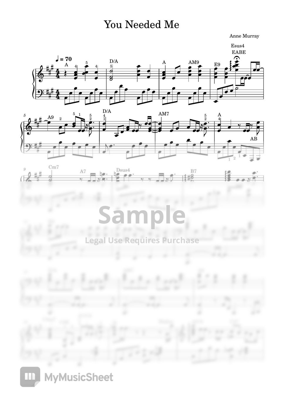 Anne Murray - You Needed Me (Piano Solo) Sheet Music by SangHeart Play