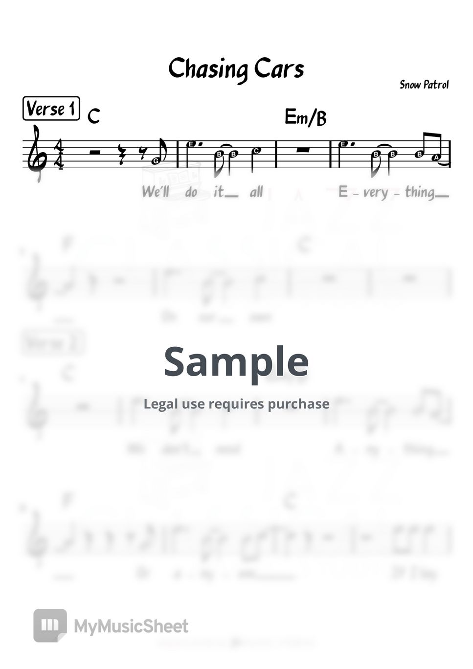 Snow Patrol - Chasing Cars (with ABC) Sheets by Jazz Classical Music Studio