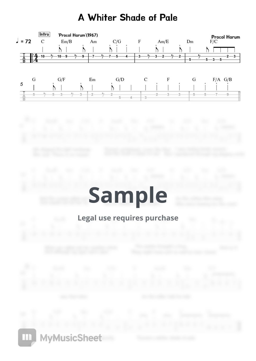 Procol Harum - A Whiter Shade of Pale Sheet Music by 김미(Kimme)