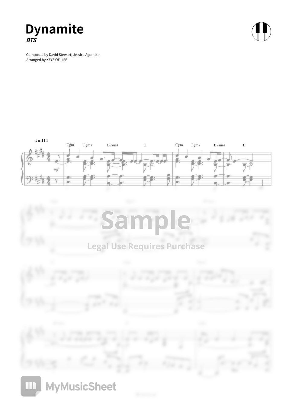 BTS - Dynamite Sheet Music by KEYS OF LIFE