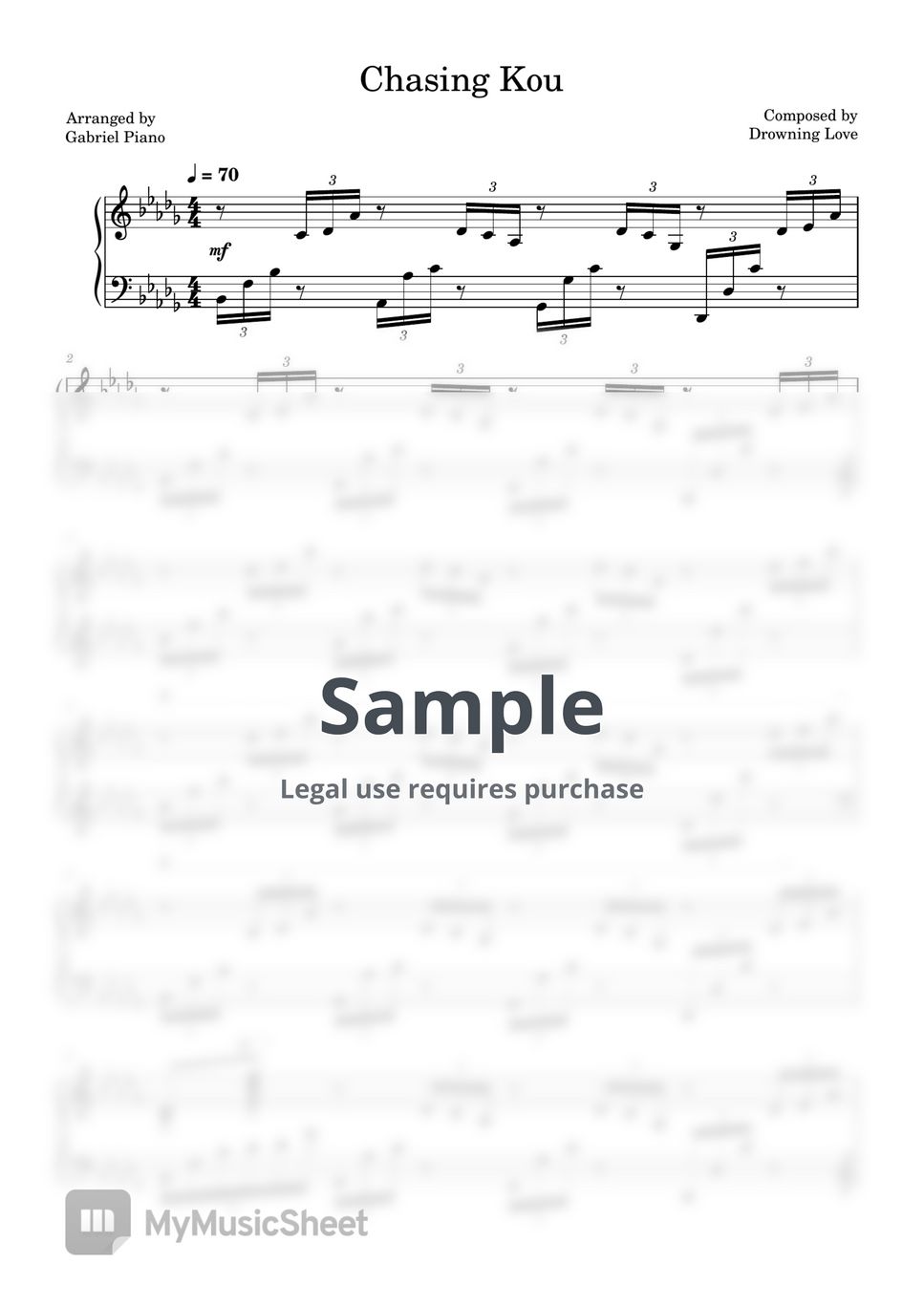 Drowning Love - Chasing Kou Piano Sheet Music PDF | Gabriel Piano ...