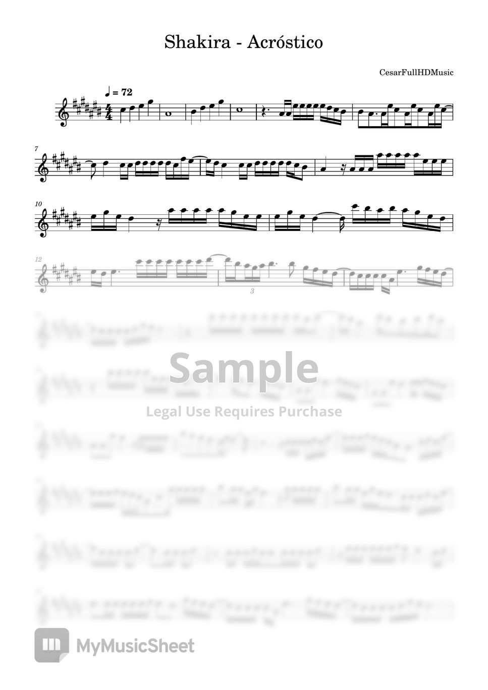 Shakira - Acróstico Sheet Music