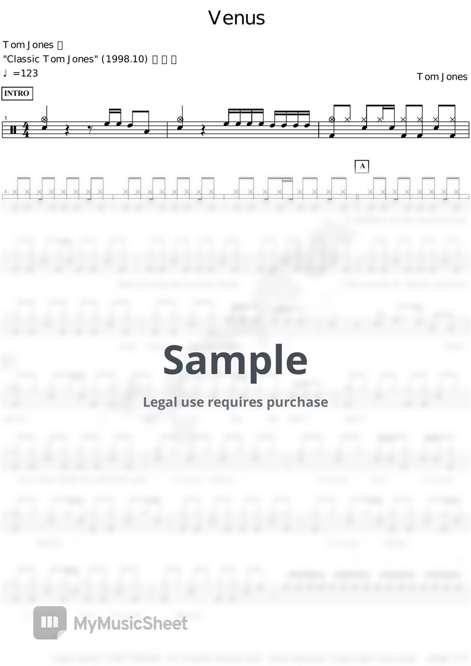 Tom Jones - Venus ドラム楽譜PDF | COPYDRUM | mymusic5