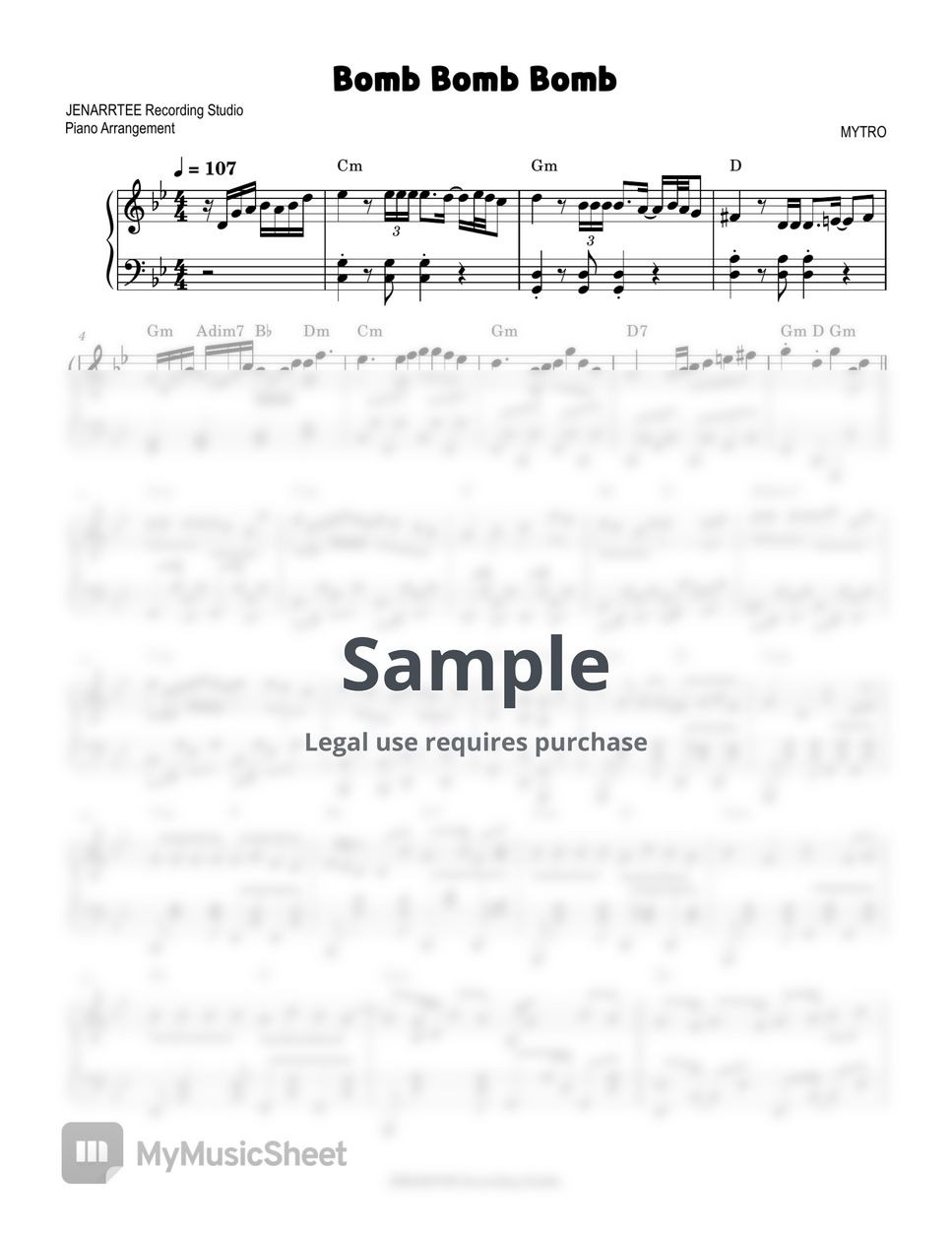 MYTRO - Bomb Bomb Bomb Sheets by JENARRTEE Recording Studio