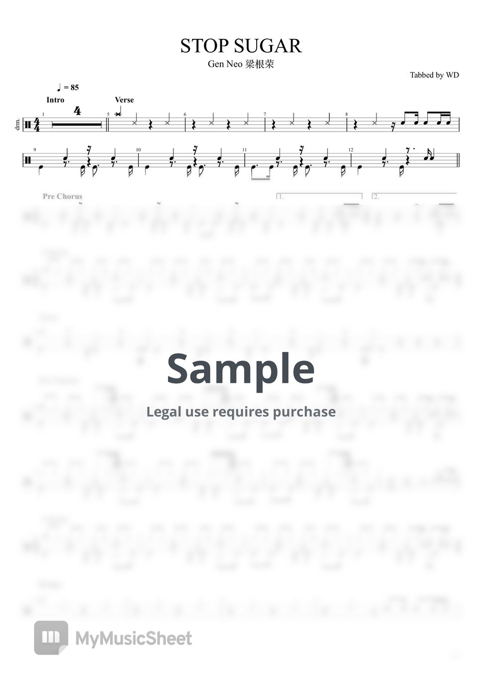 Gen Neo 梁根荣 - STOP SUGAR 악보 by 劉宗瑋 WD