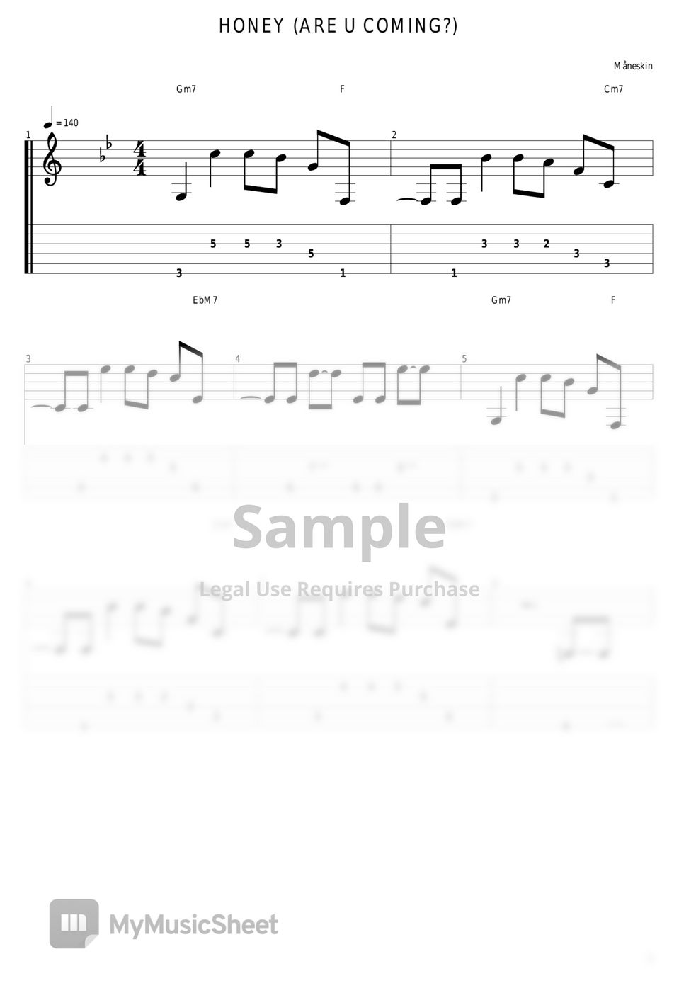 Måneskin Honey Are U Coming Tab 1staff By Guitar Cover With Tab