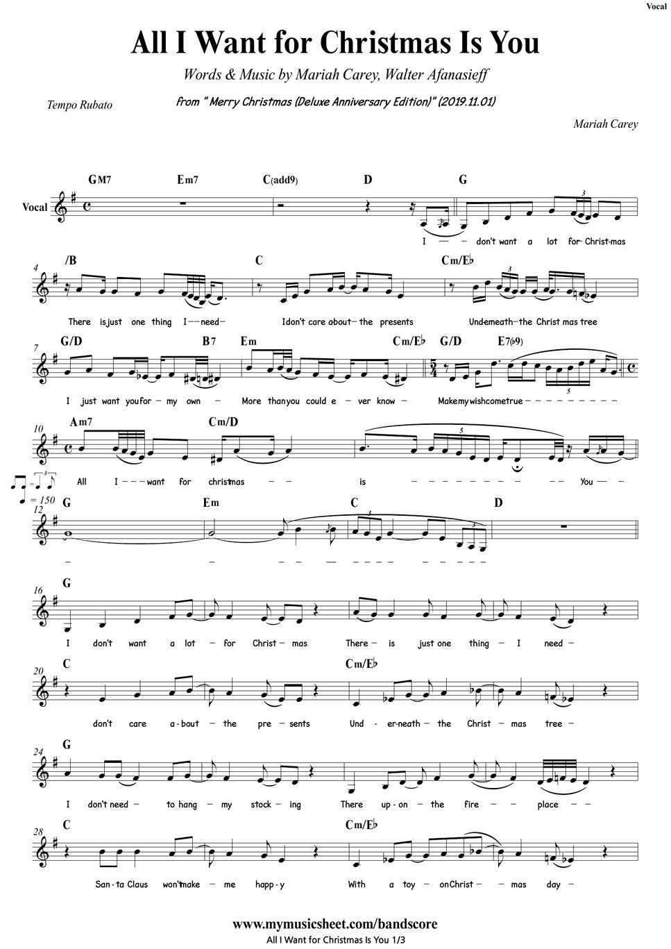 Mariah Carey - All I Want For Christmas Is You | Vocal / Inst. Sheet