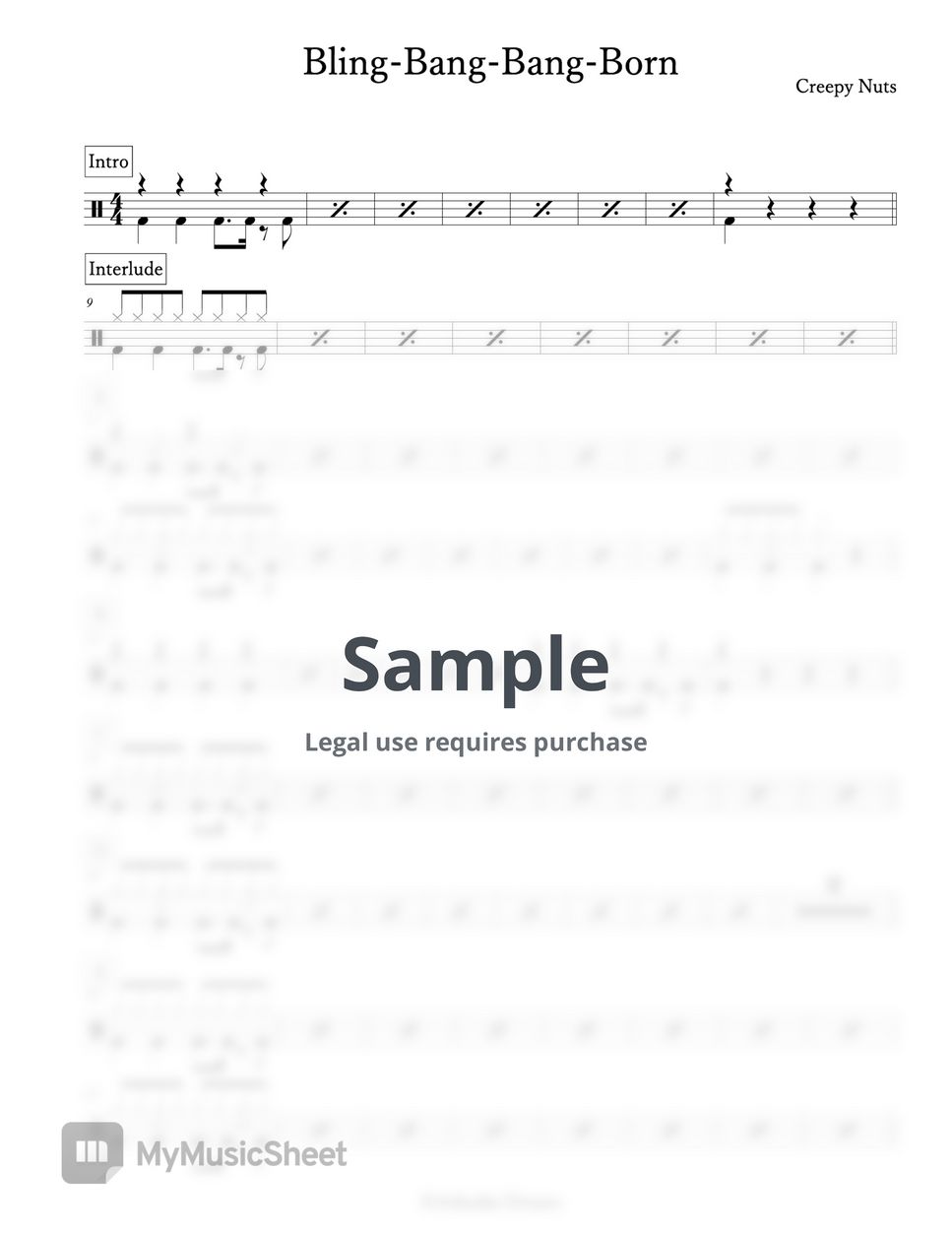 Creepy Nuts - Bling-Bang-Bang-Born Sheet Music by Arkadia Drums