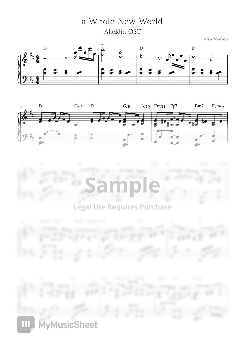 Aladdin OST - A Whole New World Sheets by Mindpiano