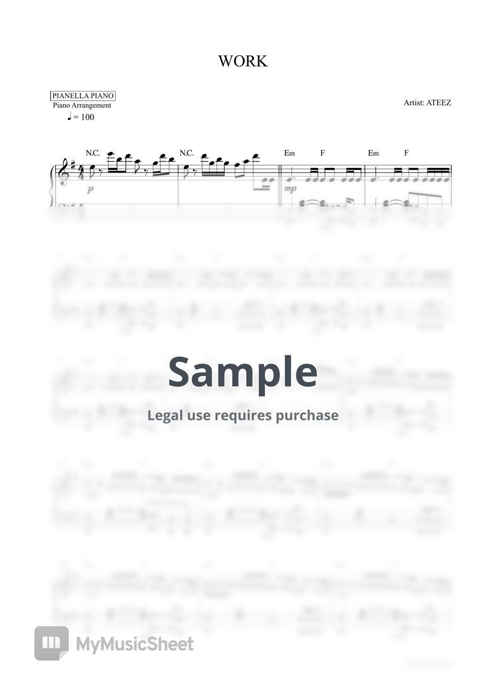 ATEEZ - WORK (Piano Sheet) Sheet Music by Pianella Piano