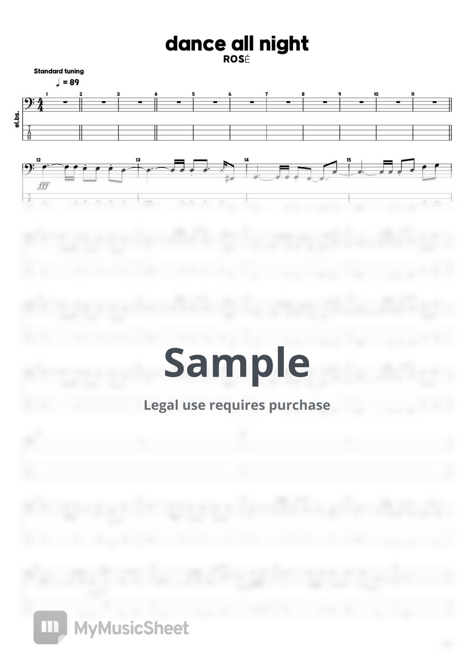 ROSÉ - dance all night Tab + 1staff by BassBlur