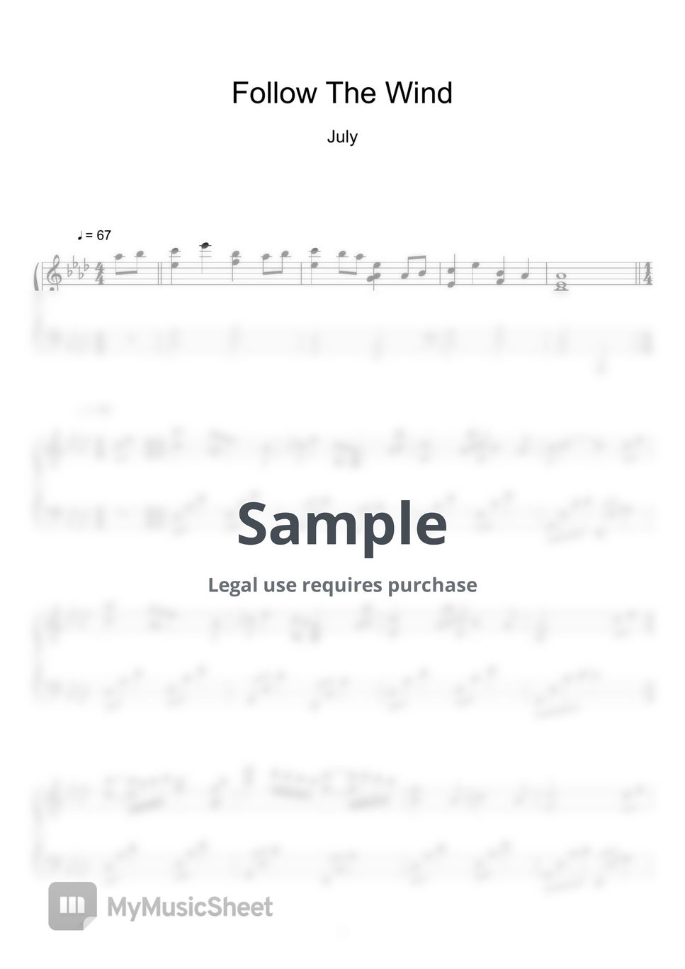 줄라이 (July) - Follow The Wind (Sheet Music, MIDI,) Sheets by sayu