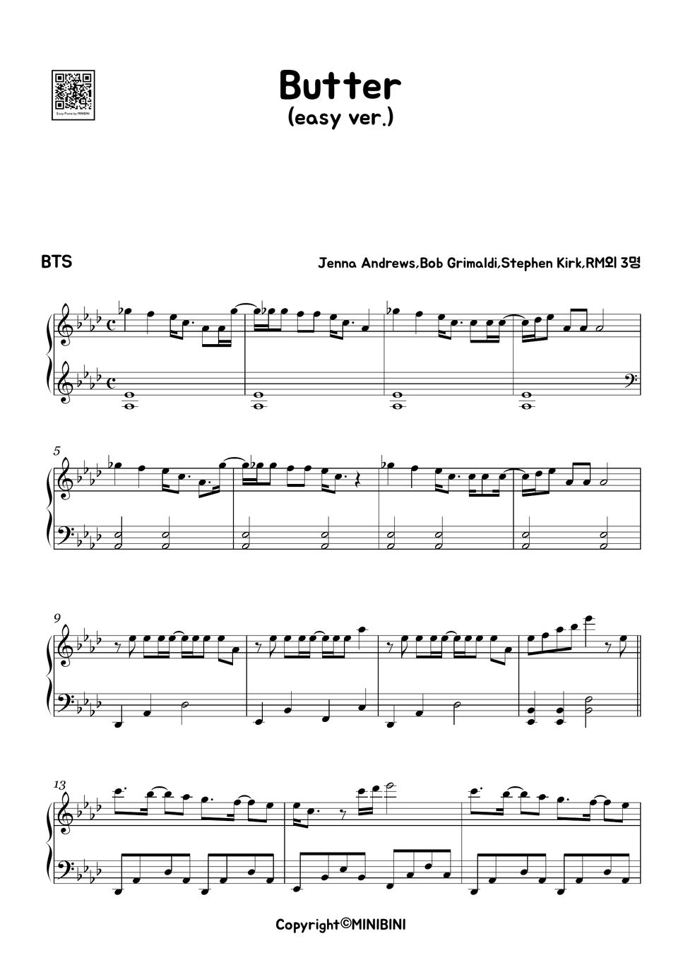 Bts 방탄소년단 Butter Easy Version 악보 By Minibini