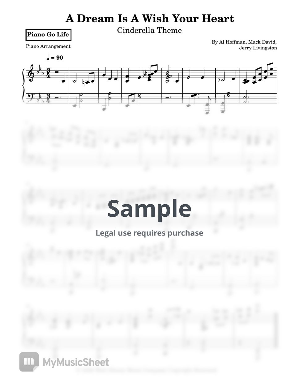 Cinderella - A Dream Is A Wish Your Heart Makes (Theme) Sheets by Piano Go Life