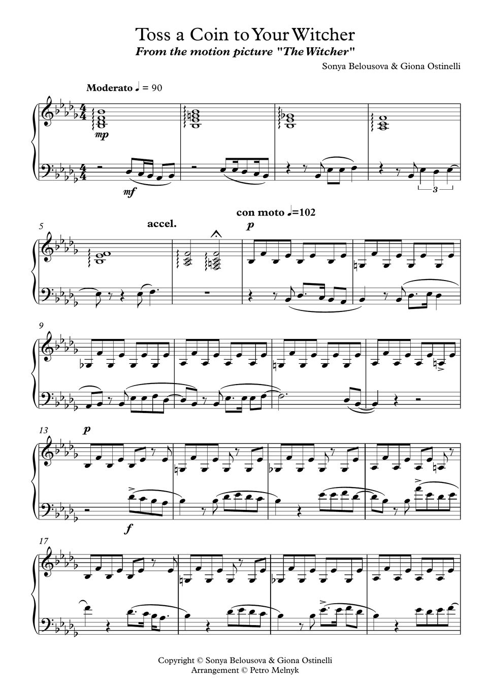 Sonya Belousova & Giona Ostinelli - Toss a Coin to Your Witcher Sheet ...