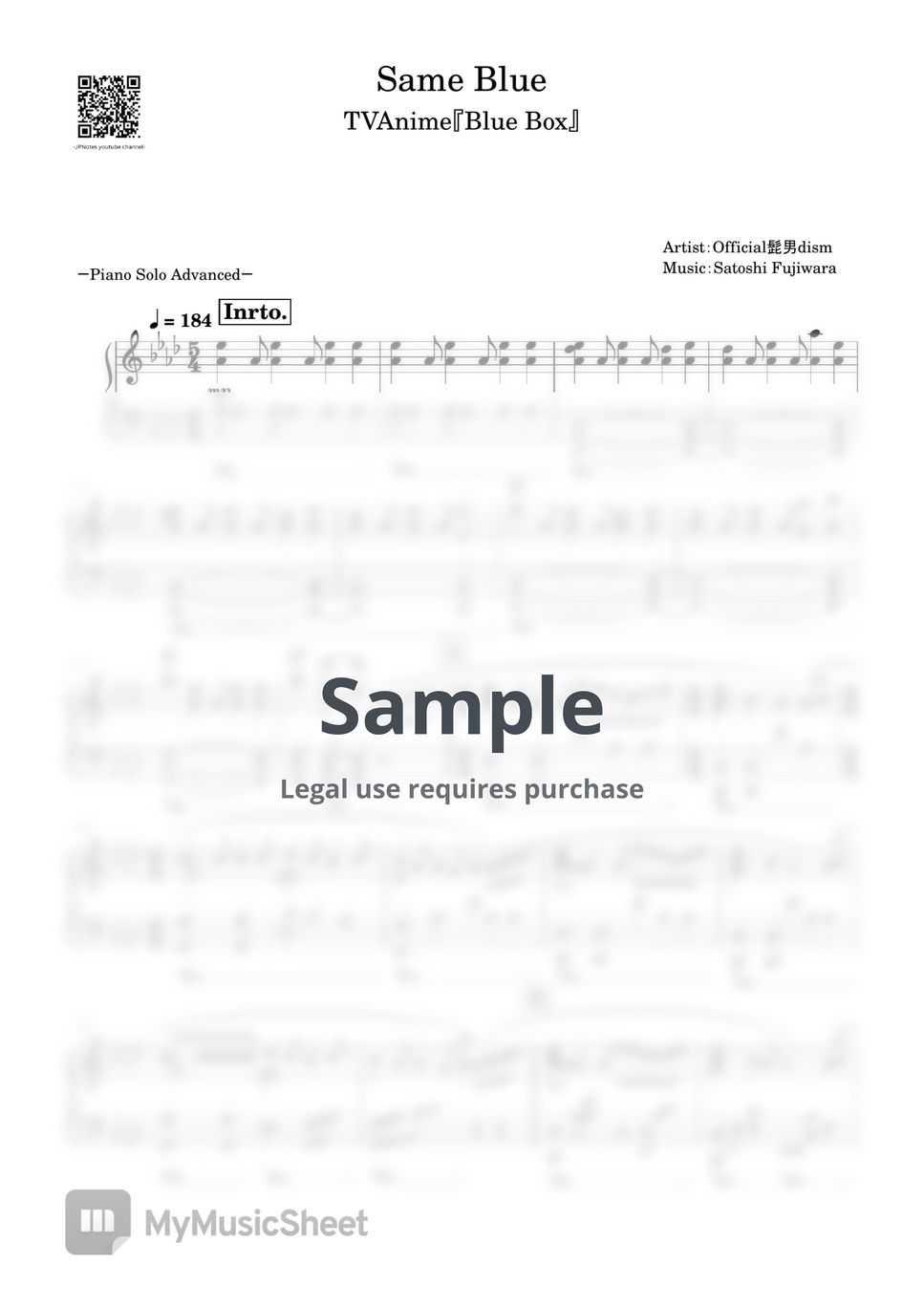 Official髭男dism - Same Blue (Anime『Blue Box』/Advanced Level) Sheets by ...