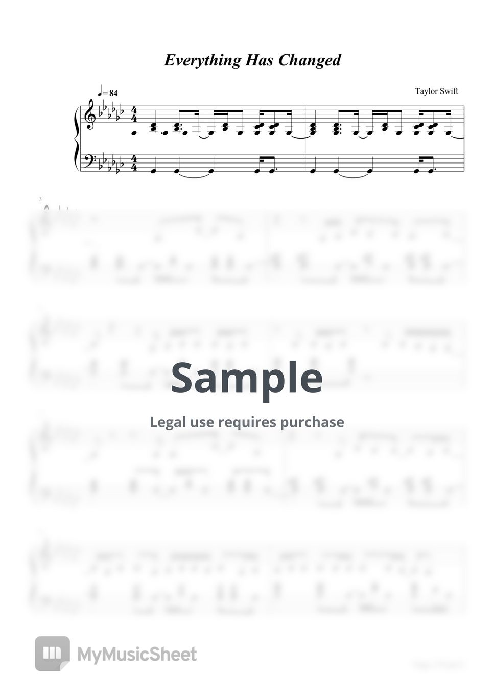 Taylor Swift - Everything Has Changed (Taylor Swift) Sheets by Yilun