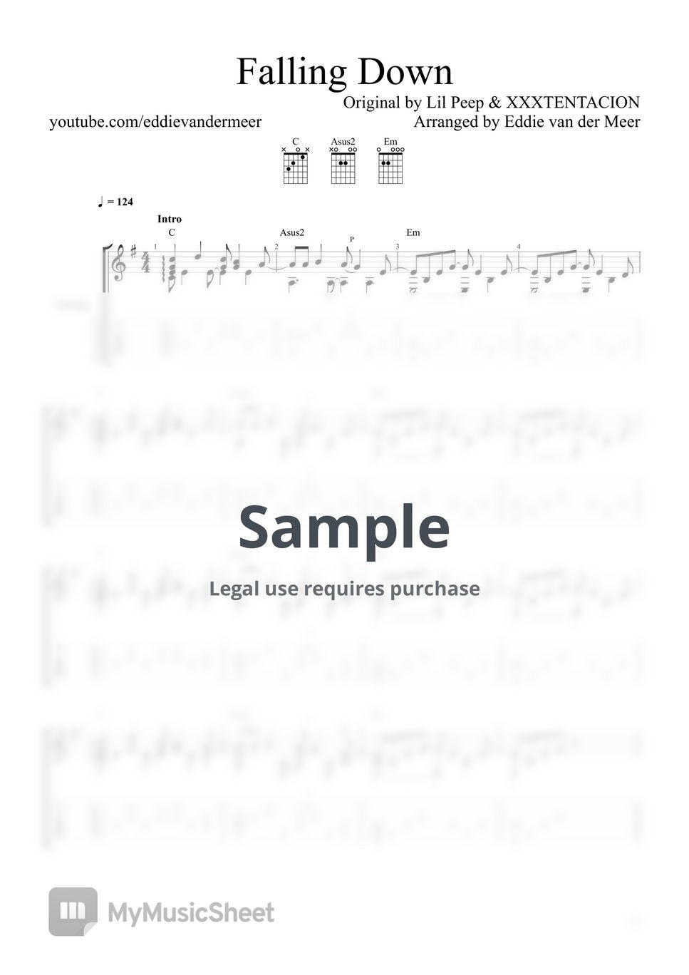 Lil Peep & XXXTENTACION - Falling Down Tab + 1staff by Eddie van der Meer