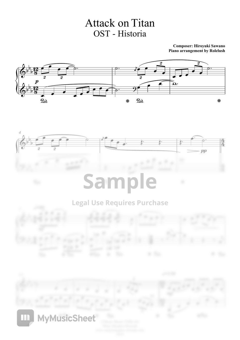 Hiroyuki Sawano - Attack on Titan OST- Historia (piano cover) Sheets by ...