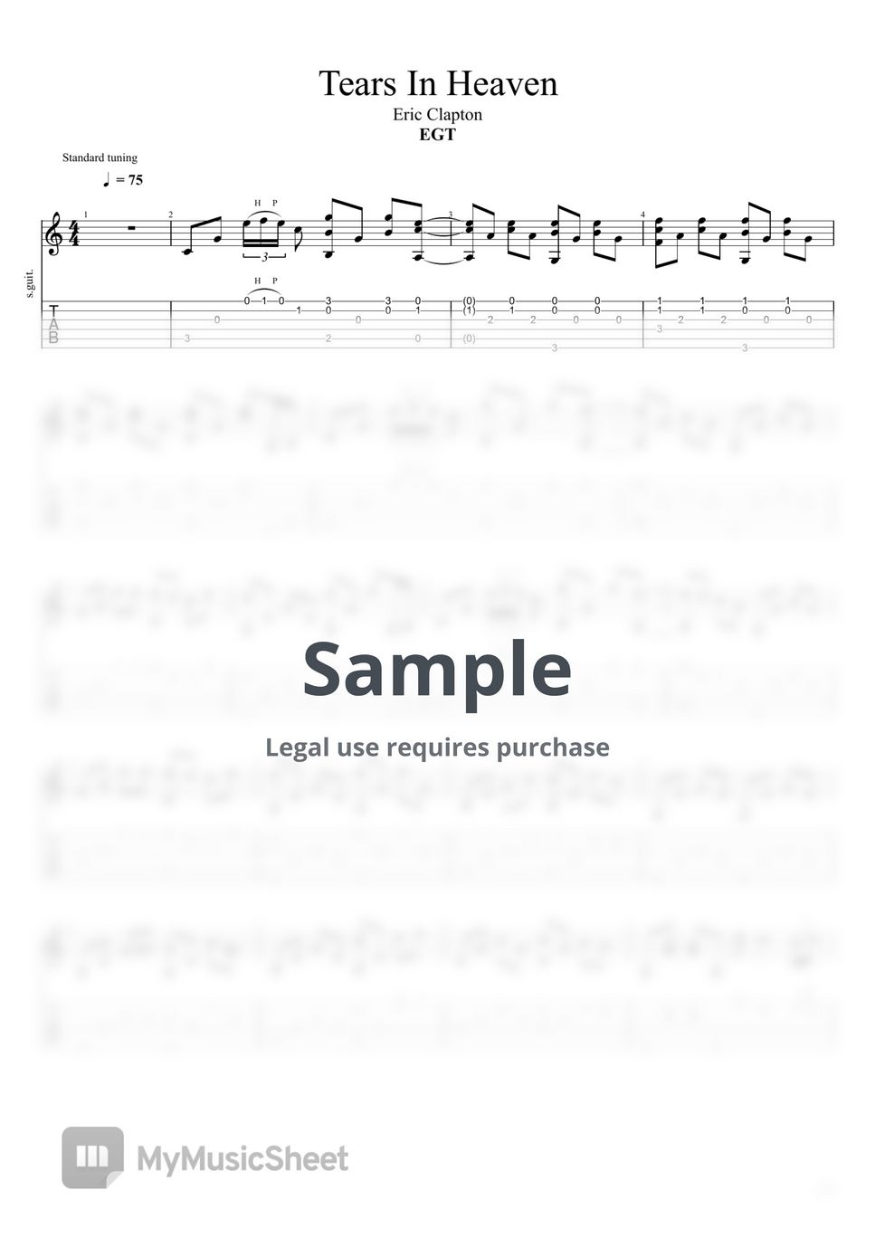Eric Clapton - Tears In Heaven Sheets by EGT