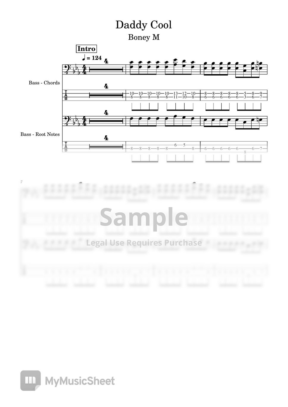 Boney M. - Daddy Cool (Studio Version) Tab + 1staff by SamboatMusic