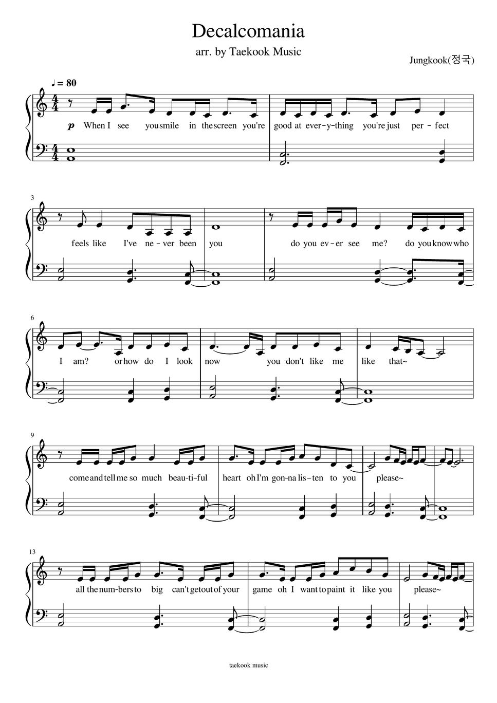 BTS - Decalcomania 악보 by TK Music